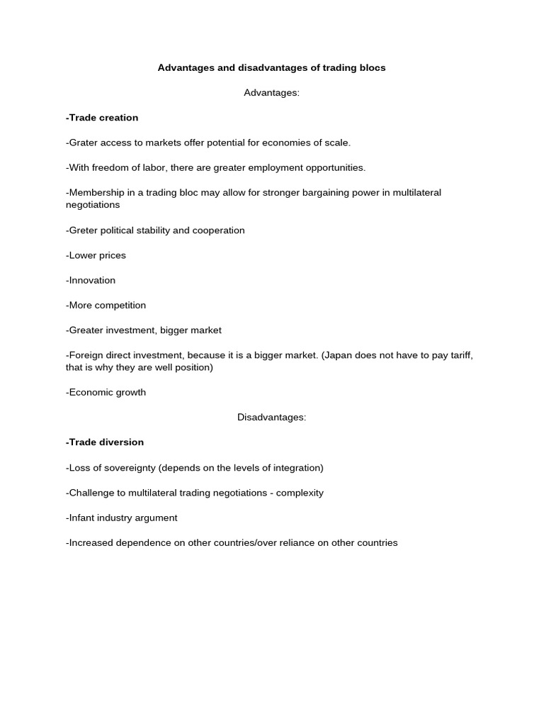 Disadvantages of Trading Blocs | PDF