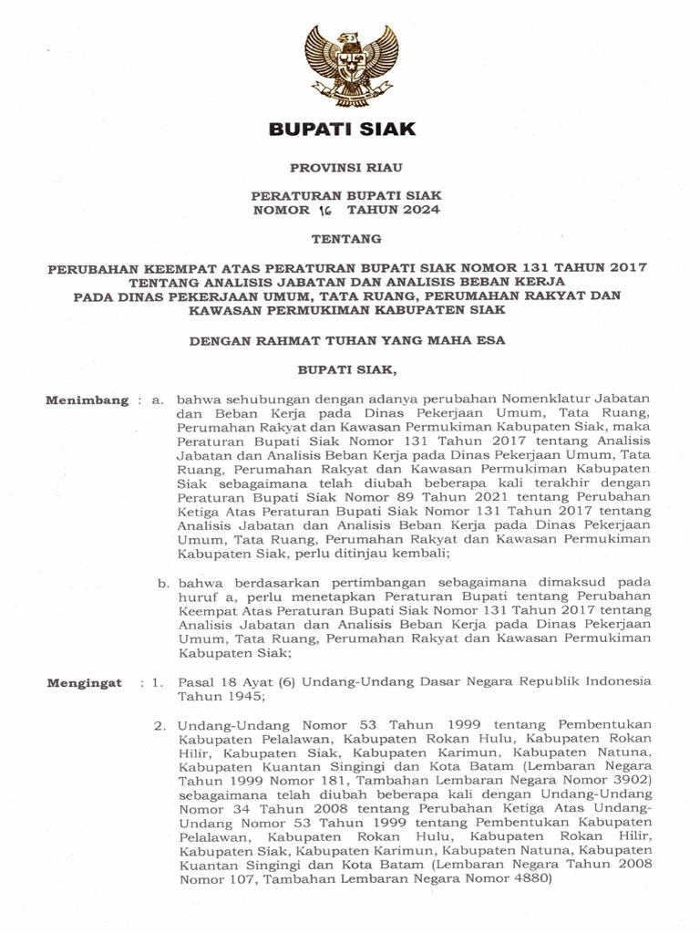 Perubahan Keempat Perbup Siak 2024 | PDF
