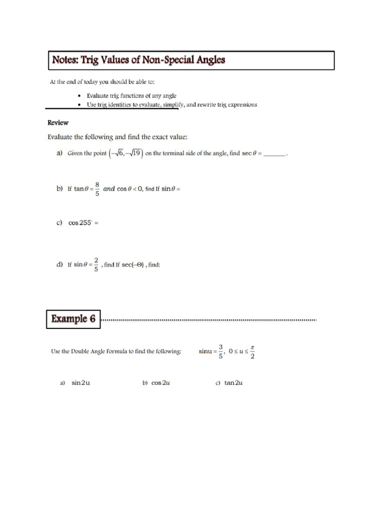 Trig Values of Non-Special Angles Day 2 | PDF
