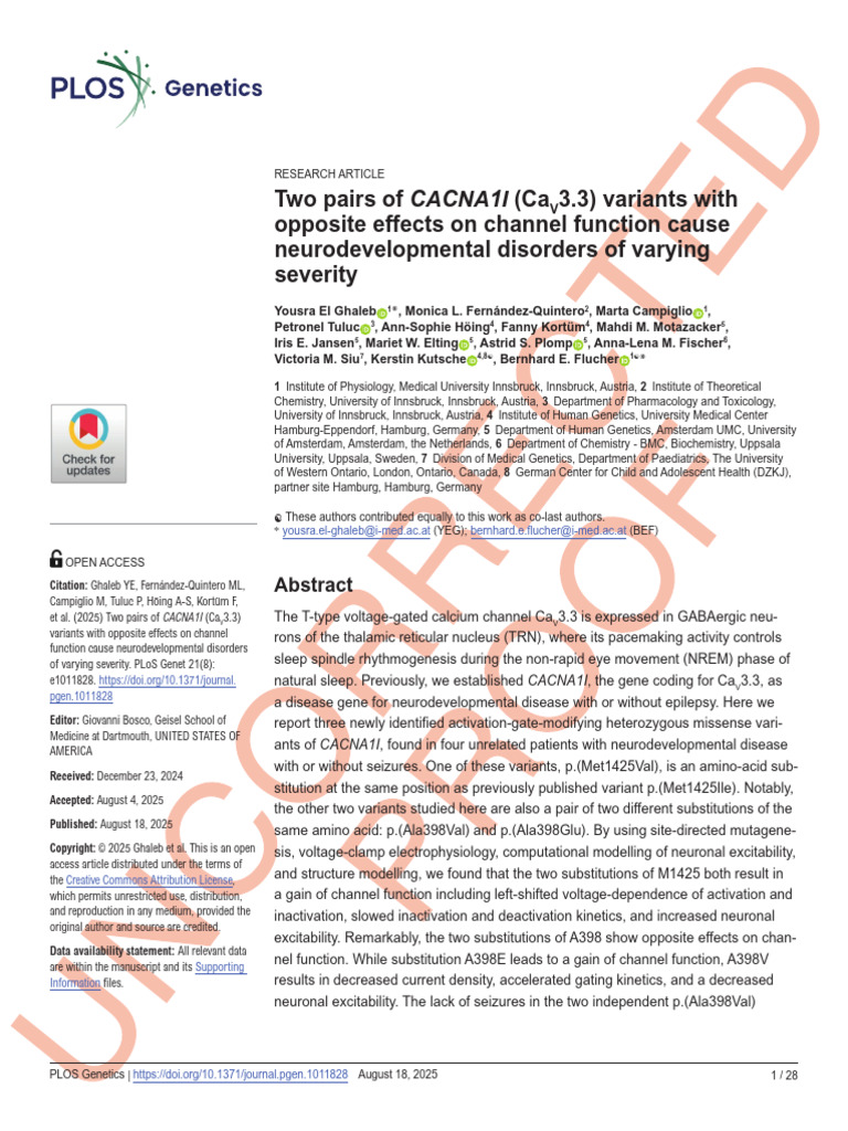CACNA1I Variants in Neurodevelopmental Disorders | PDF