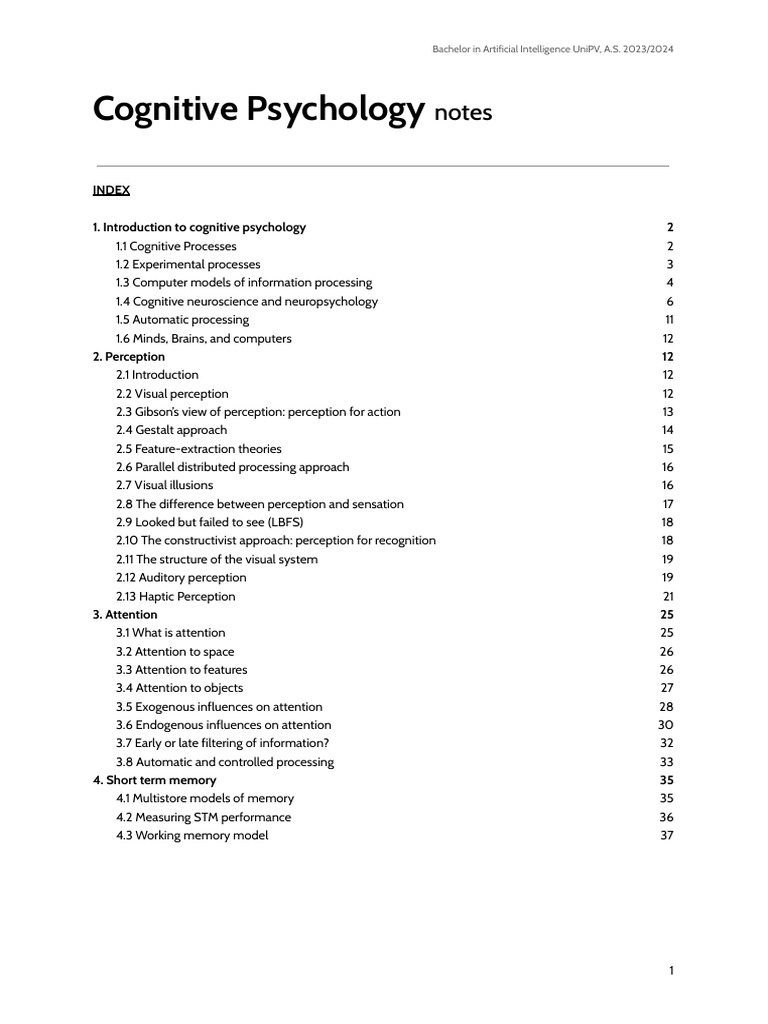 Cognitive Psychology Notes | PDF | Perception | Color