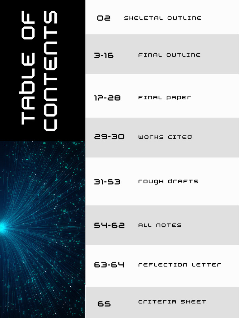 Black and White Minimalist Table of Contents Document A4 | PDF