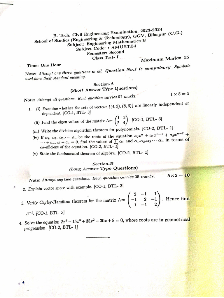 2nd Sem All Question Paper | PDF