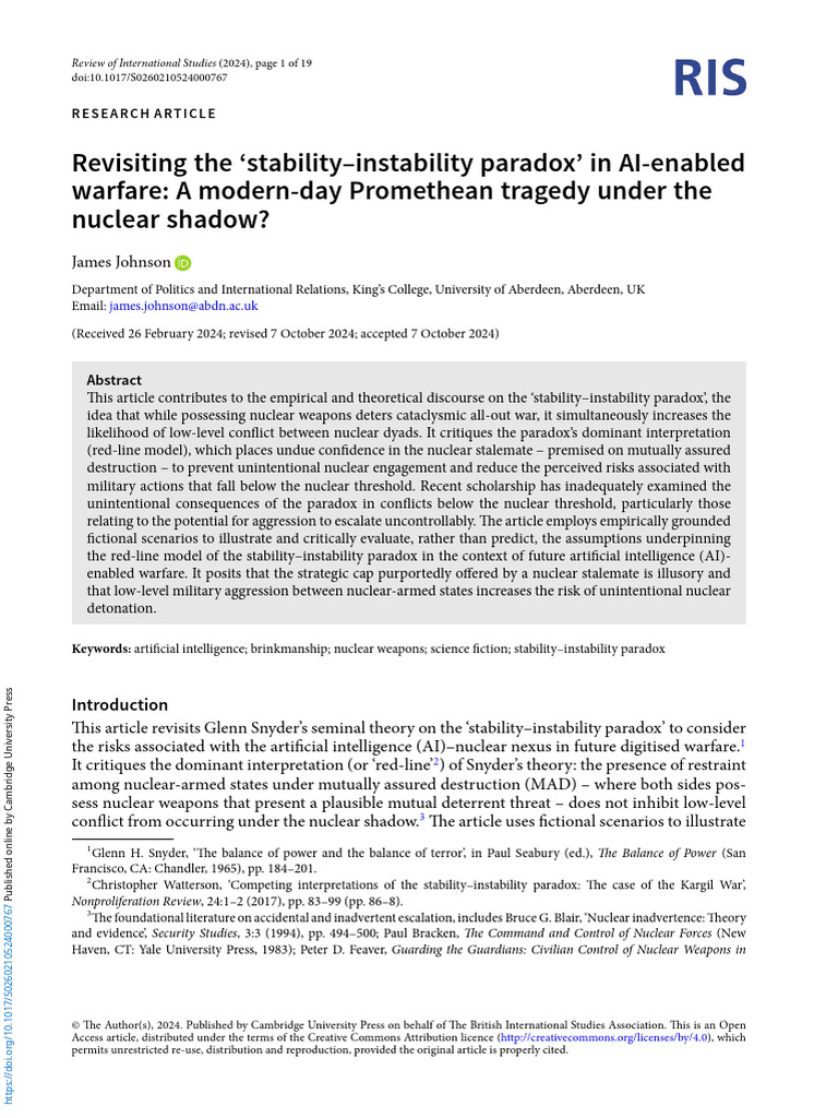 Revisiting The Stability Instability Paradox in Ai Enabled Warfare A ...