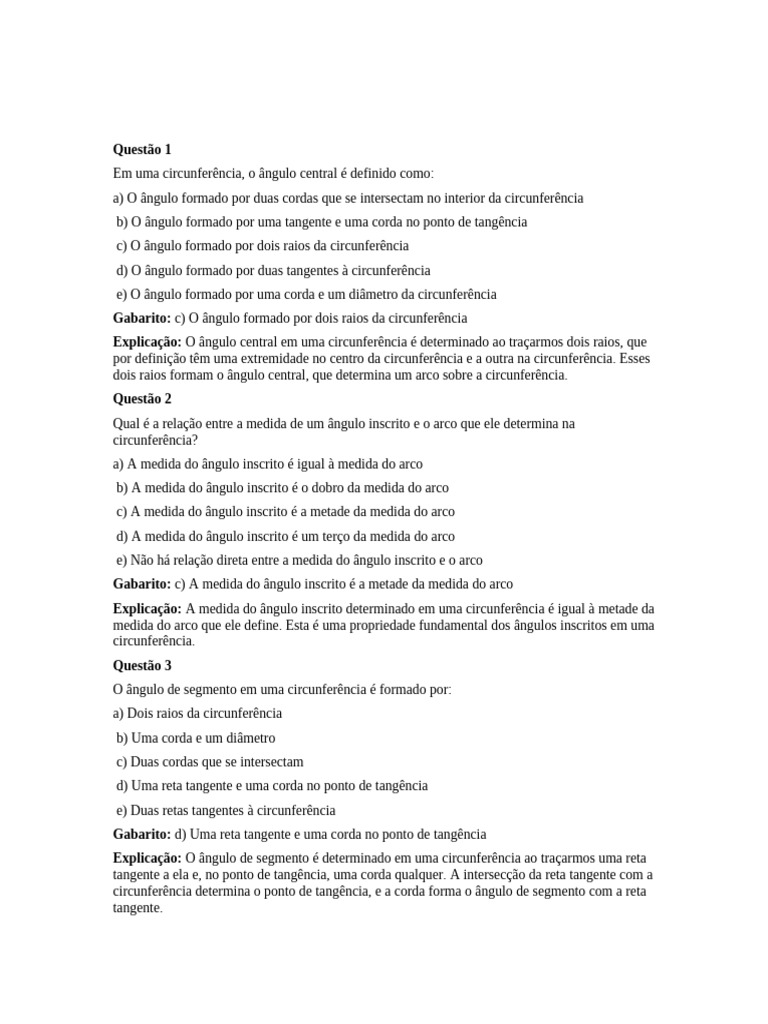 Ângulos em Circunferências: Definições e Propriedades | PDF | Círculo ...