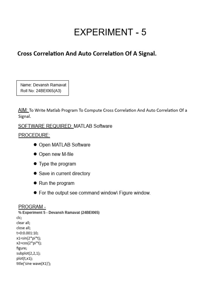 MATLAB Cross & Auto Correlation Guide | PDF