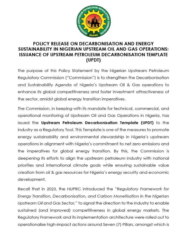 Nigeria's Upstream Oil Decarbonisation Policy | PDF | Climate Change ...