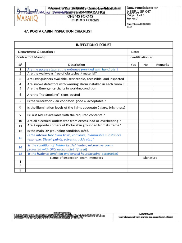 Porta Cabin Inspection Checklists | PDF | Electrical Engineering ...