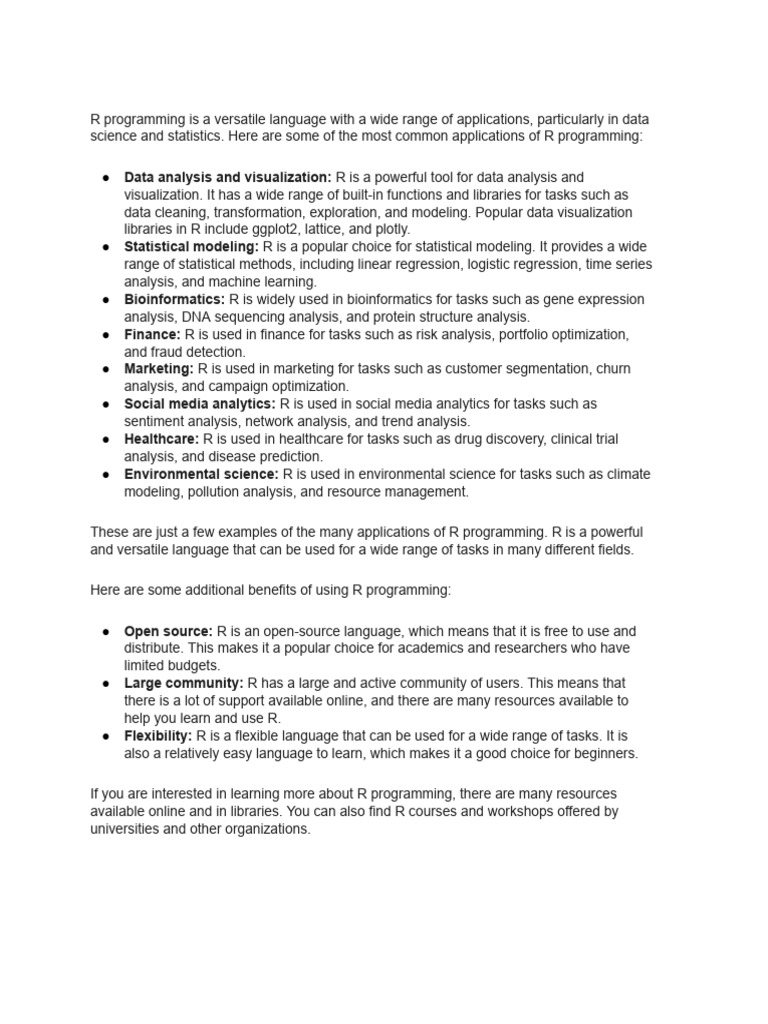 Applications of R Programming Explained | PDF | Bioinformatics | Analytics