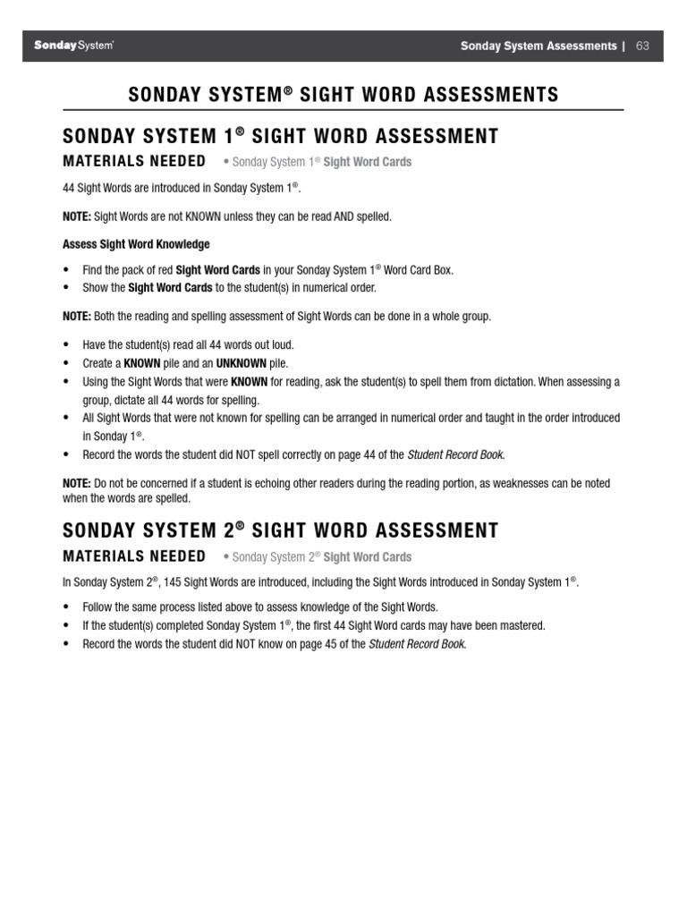 Sight Word Assessment | PDF