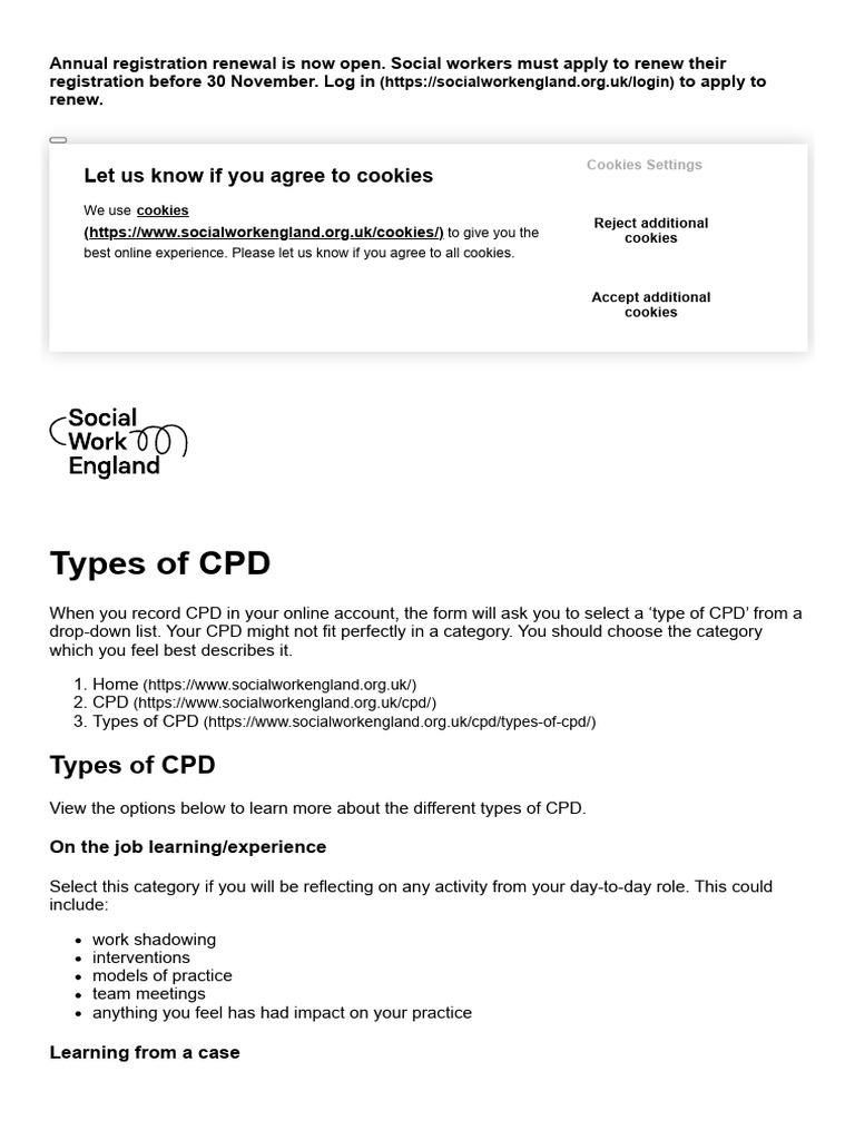 Types of CPD - Social Work England | PDF | Learning