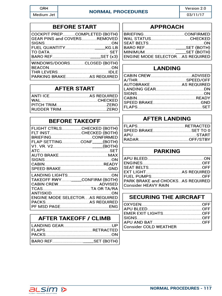 Medium Jet Normal Procedures Checklist | PDF | Transport | Aviation