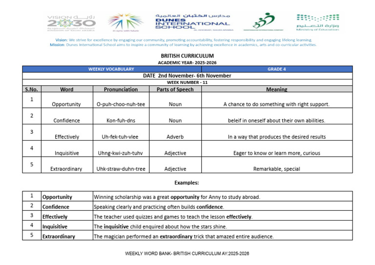 Weekly - Vocab G-4 W-11.Xlsx - WWB - Igcse - 2526 | PDF
