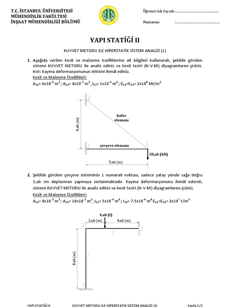 IU INSAAT YAPI STATIGI II Odev3 | PDF