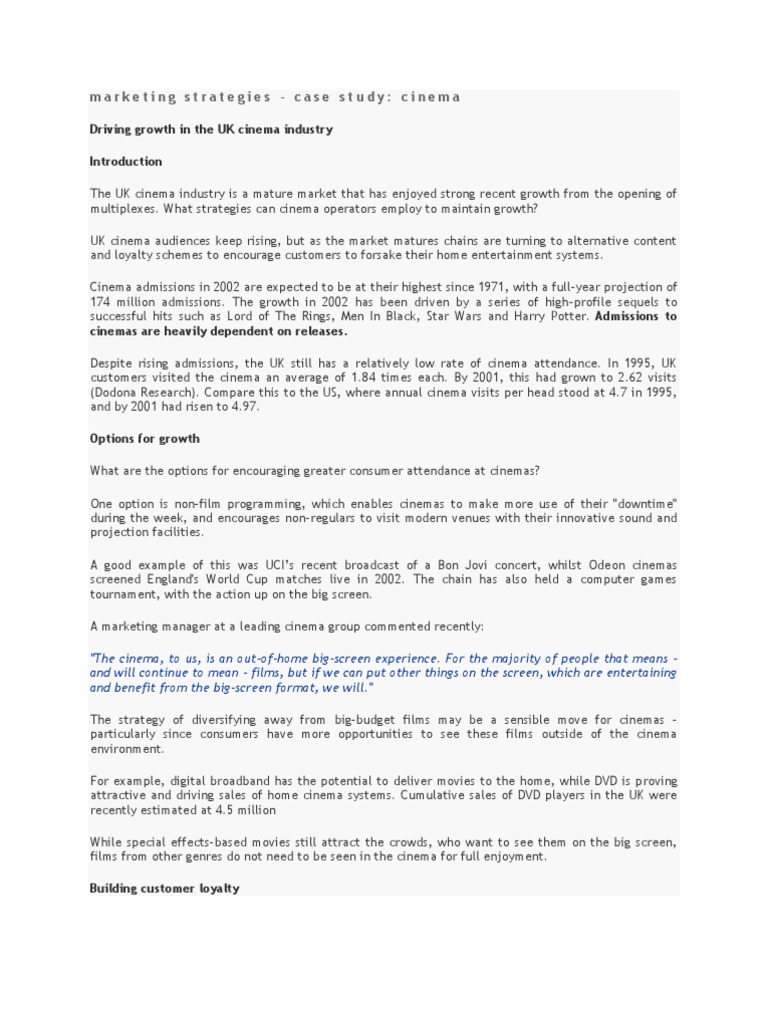 Marketing Strategies - Case Study: Cinema: Driving Growth in The UK ...