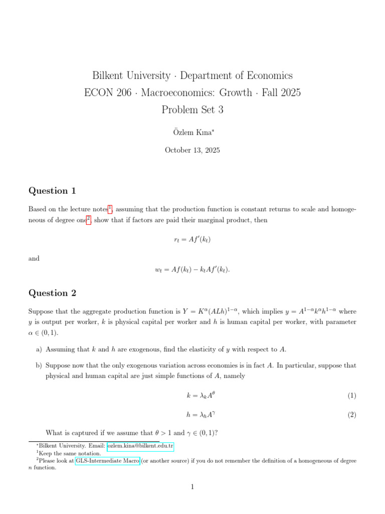 Macroeconomics Problem Set 3 - Fall 2025 | PDF | Economic Equilibrium ...