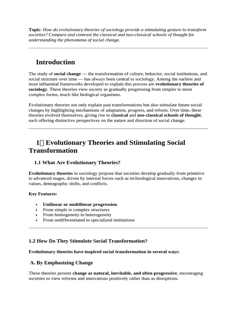 Classical Vs Neo-Classical Theories | PDF | Evolution | Sociology