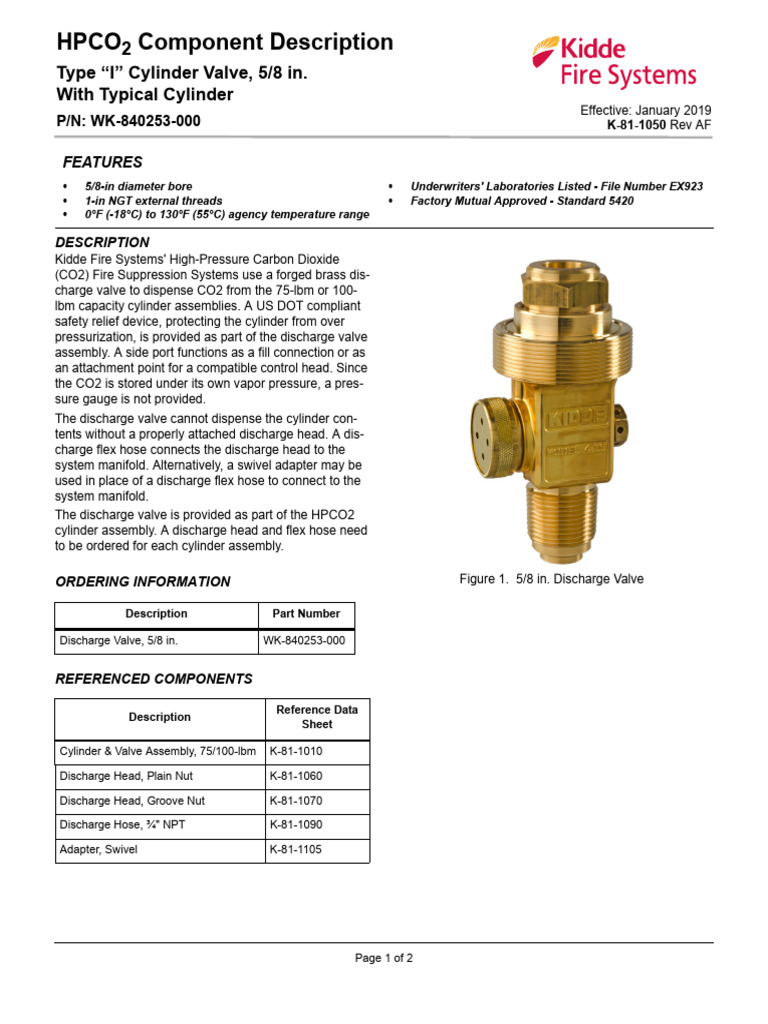 Kidde HPCO2 Type I Cylinder Valve K-81-1050 Rev AF | PDF | Valve ...