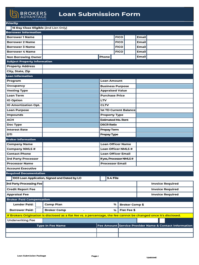 Loan Submission Form for Mortgage Applications | PDF | Loans | Interest