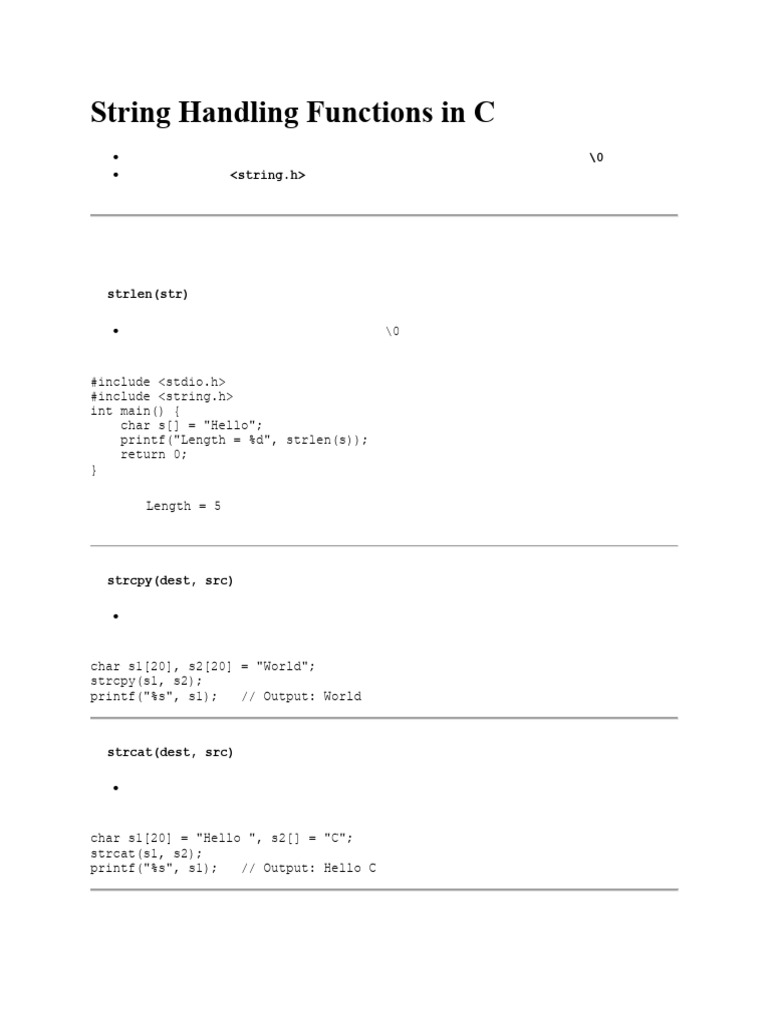 String Handling Functions in C | PDF