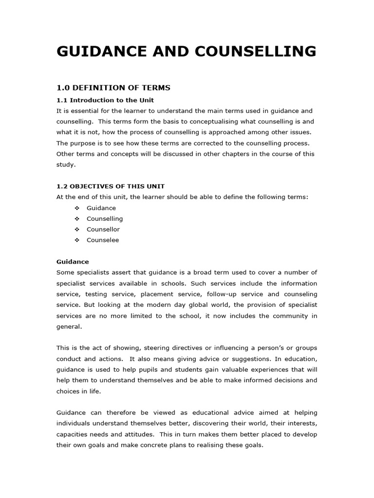 Guidance and Counselling - Introduction 1 | PDF | Psychotherapy ...