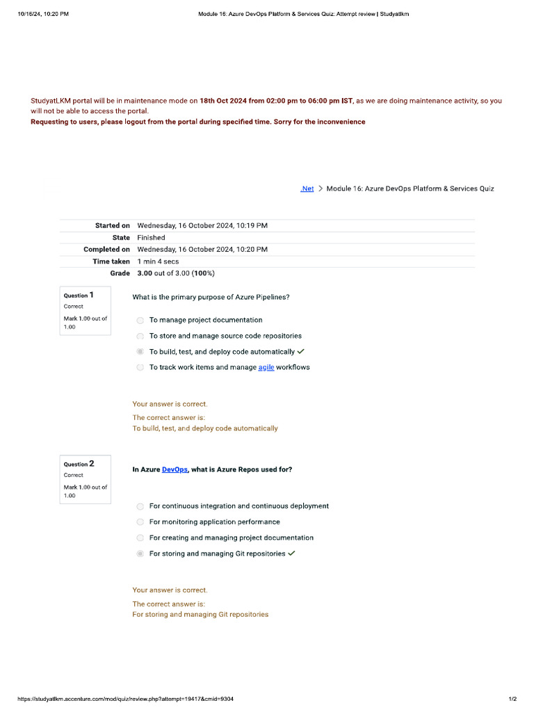 Module 16 Azure DevOps Platform & Services Quiz | PDF