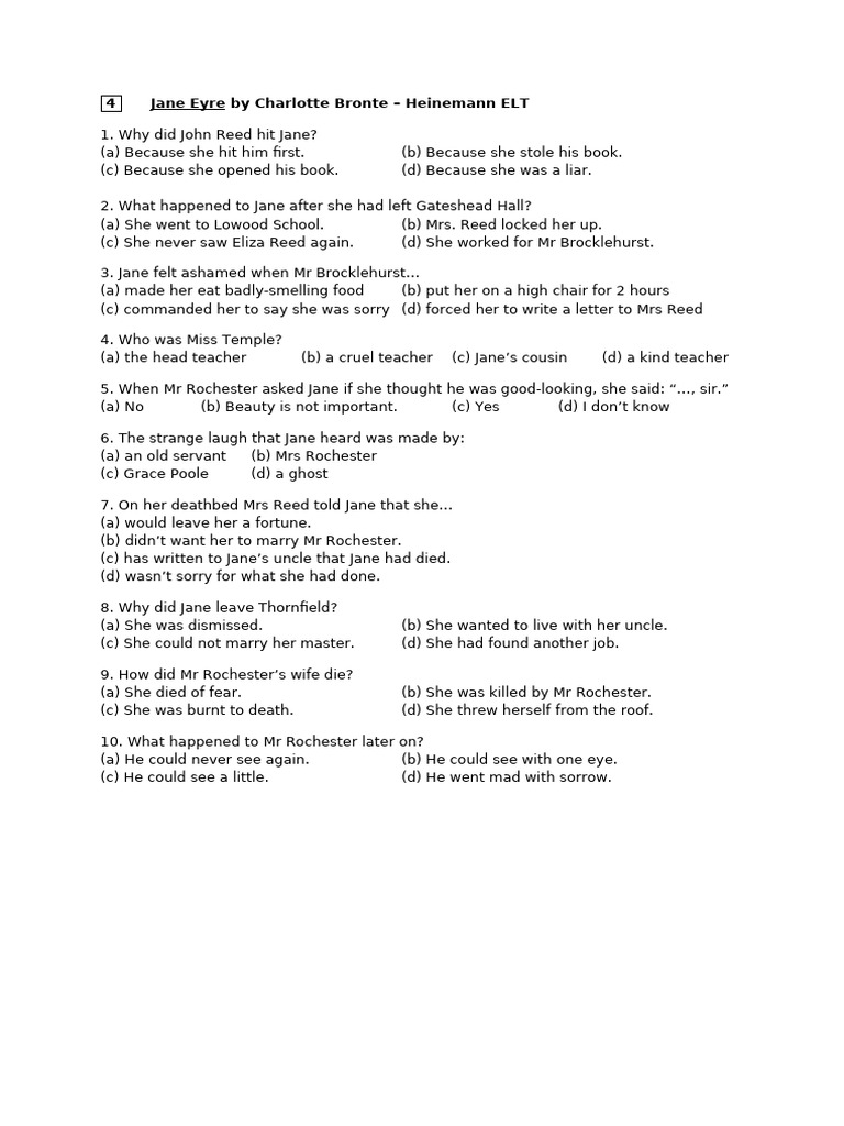 Jane Eyre by Charlotte Brontë - Heinemann ELT - Stage 4 | PDF