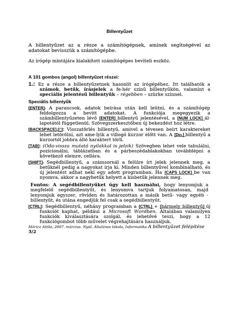 A Billentyűzet Felépítése 3 | PDF