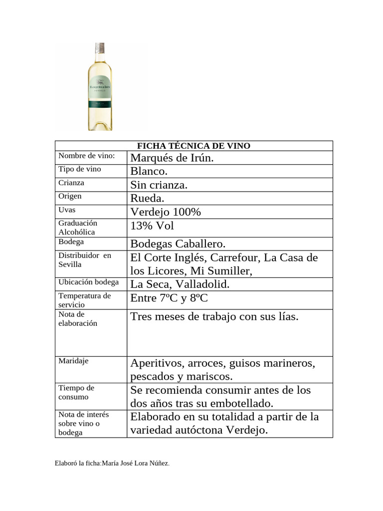 Ficha Tecnica de Vinos | PDF