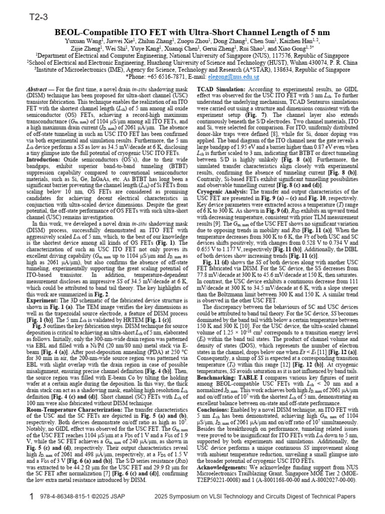 BEOL-Compatible ITO FET With Ultra-Short Channel Length of 5 NM | PDF ...