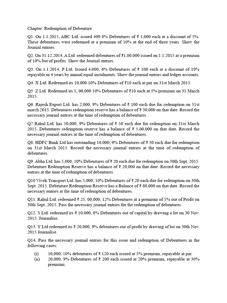 Journal Entries for Debenture Redemption | PDF | Interest Bearing ...
