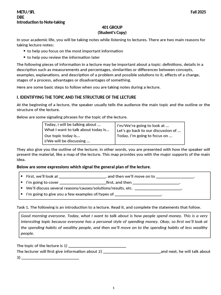 401 Intro To Note-Taking SS | PDF | Word | Information