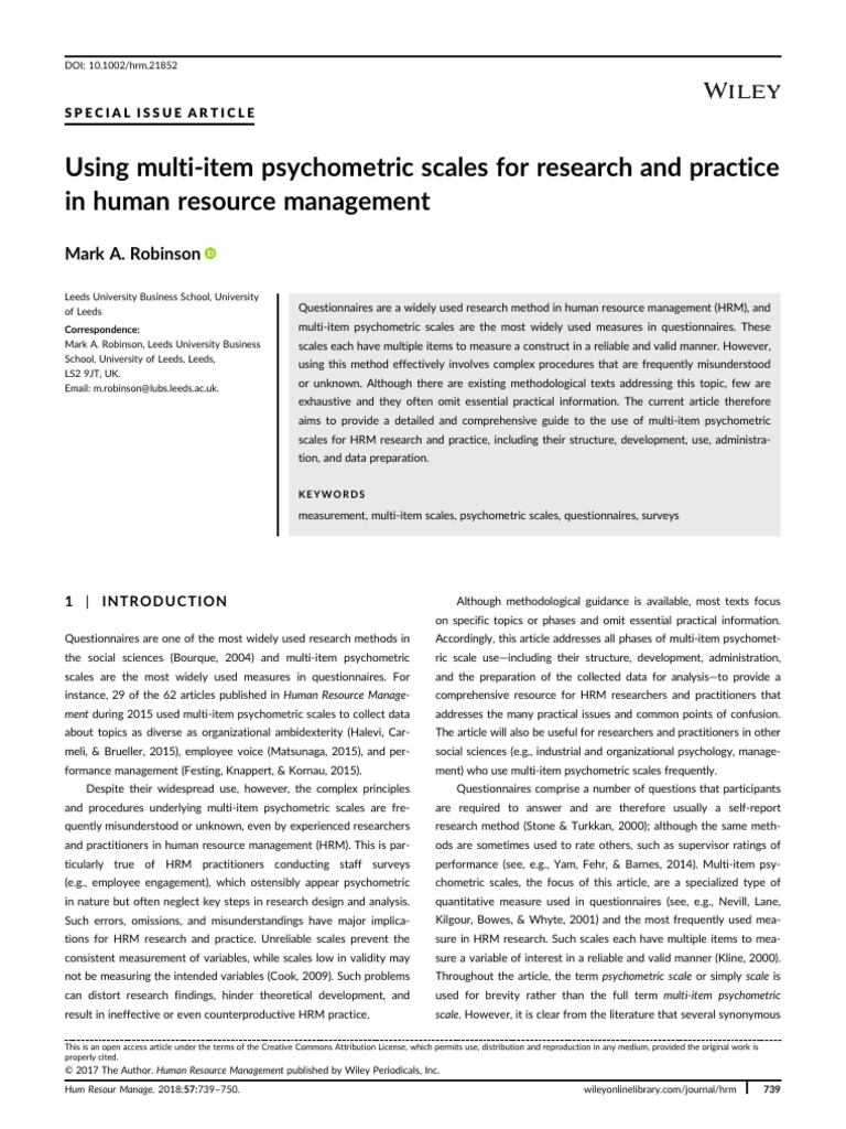 Robinson-2018 - Using Multi-Item Psychometric Scales For Research and ...