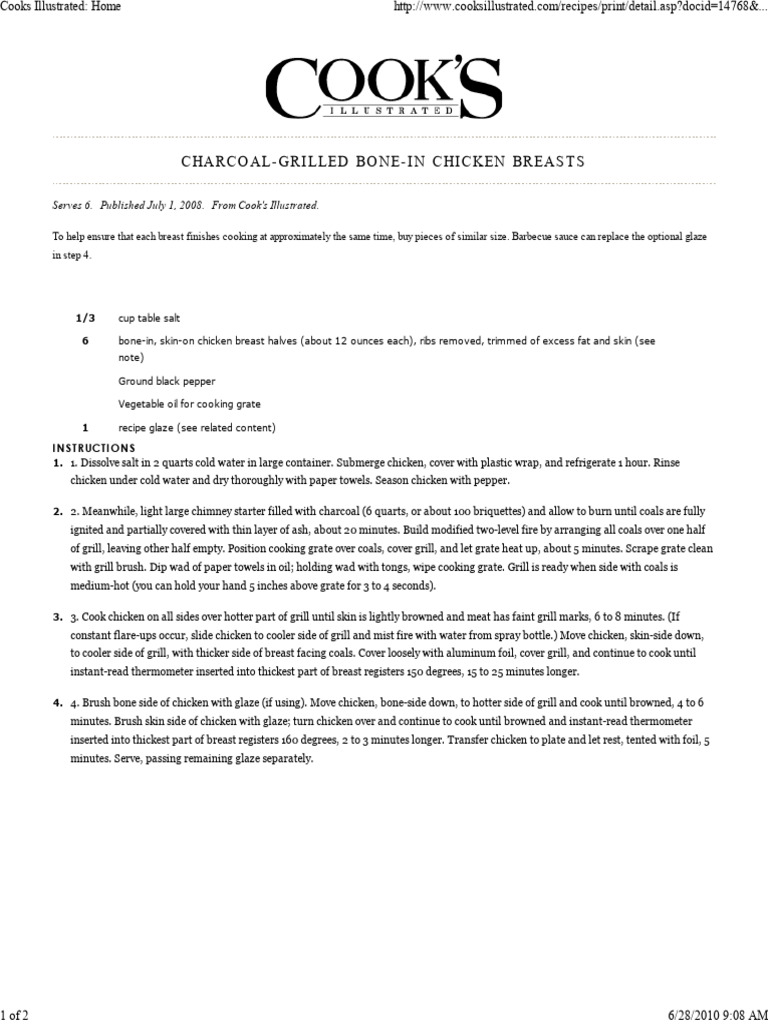 Charcoal-Grilled Bone-In Chicken Breasts | PDF | Barbecue Grill | Grilling