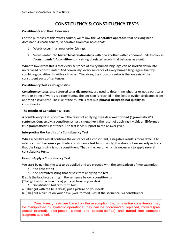 Constituency Tests in Syntax Analysis | PDF | Phrase | Syntax