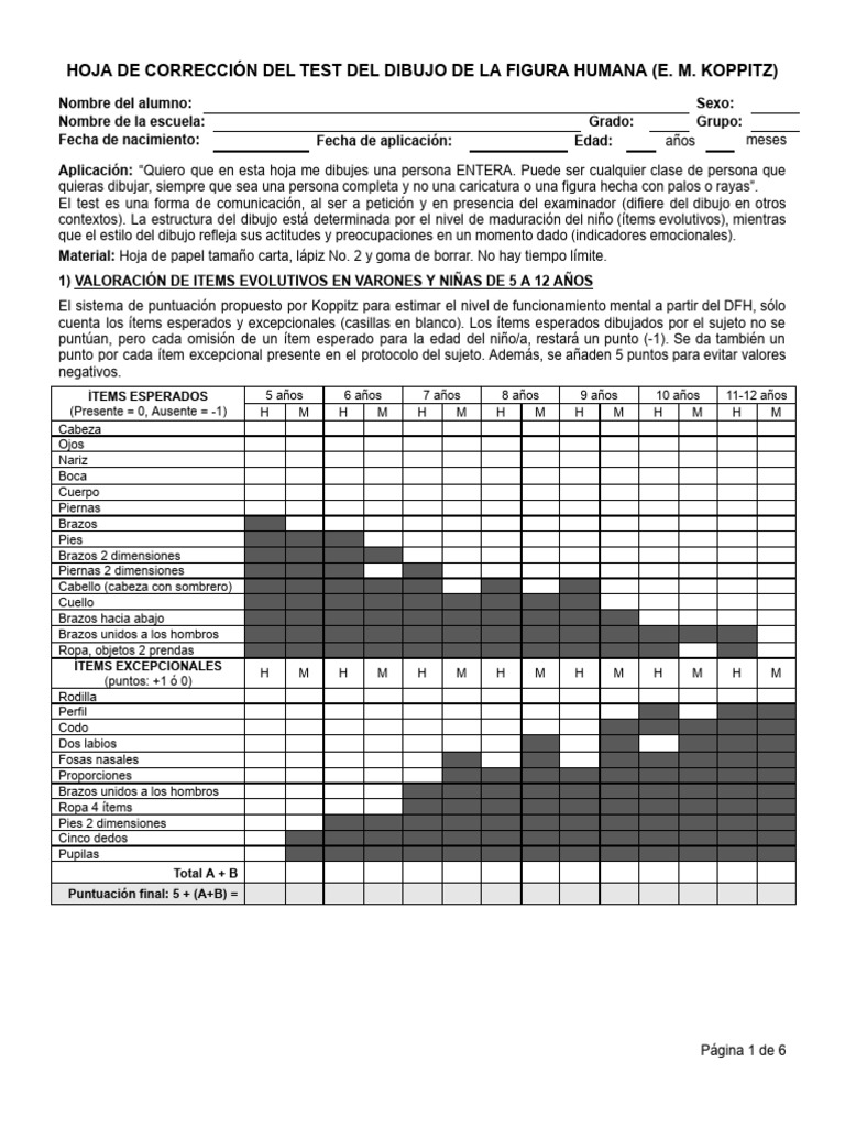 DFH Koppitz - Protocolo | PDF | Dibujo | Ciencias del comportamiento