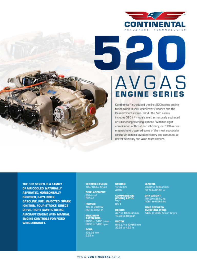 Continental Specsheet Avgas 520 Engine Series v2 - WEB | PDF | Engines ...