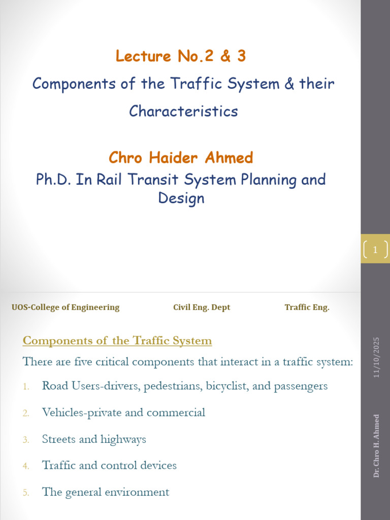 Lecture 2 3 Componenets of The Traffic System 2 | PDF | Lane | Traffic