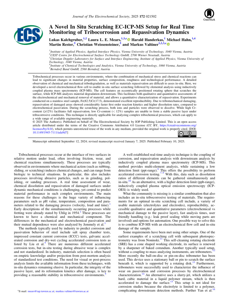 A Novel in Situ Scratching EC-ICP-MS Setup for Rea | PDF | Chromium ...