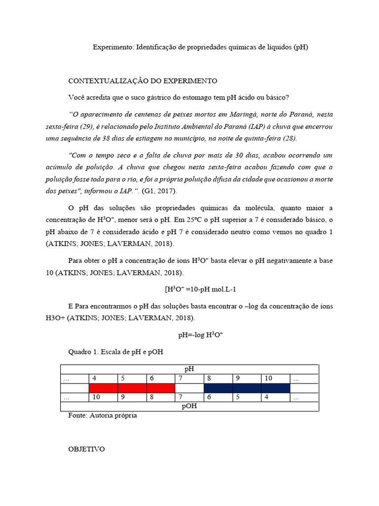 Propriedades Químicas de Líquidos: pH | PDF | Ph | Solução-tampão