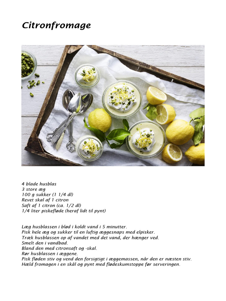 Opskrift På Citronfromage | PDF