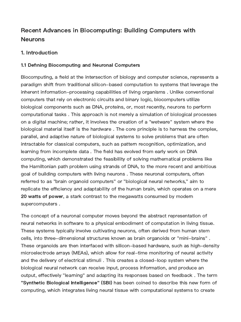 Recent Advances in Biocomputing-Building Computers with Neurons | PDF ...