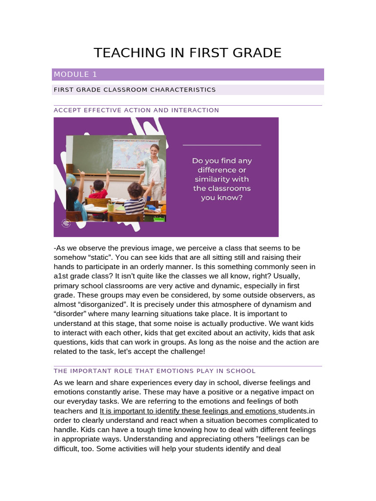 Teaching in First Grade - Curso | PDF | Feeling | Learning