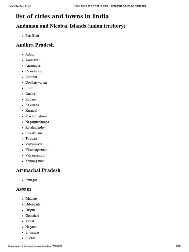 list of cities and towns in India -- Britannica Online Encyclopedia ...