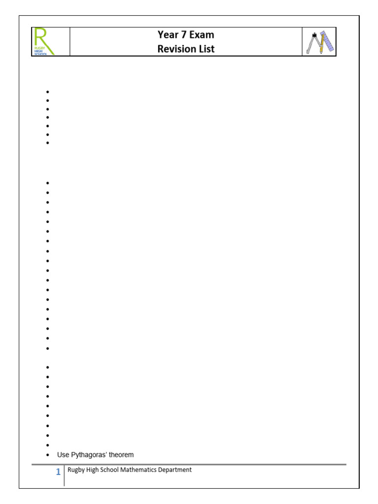 Year 7 Maths Exam Revision Guide | PDF | Numbers | Area