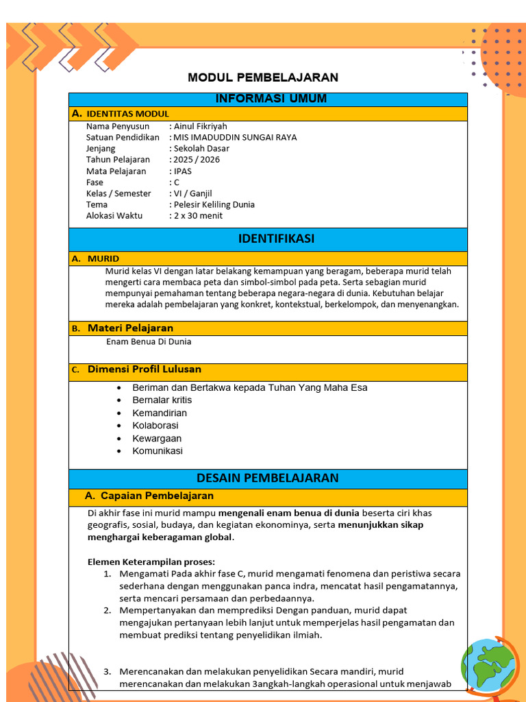 Modul Ajar Kls 6 Benua | PDF