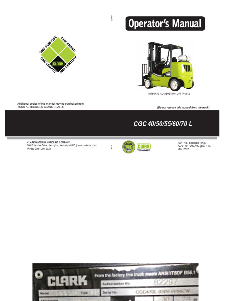CLARK Lift Truck Operator's Manual | PDF | Elevator | Forklift