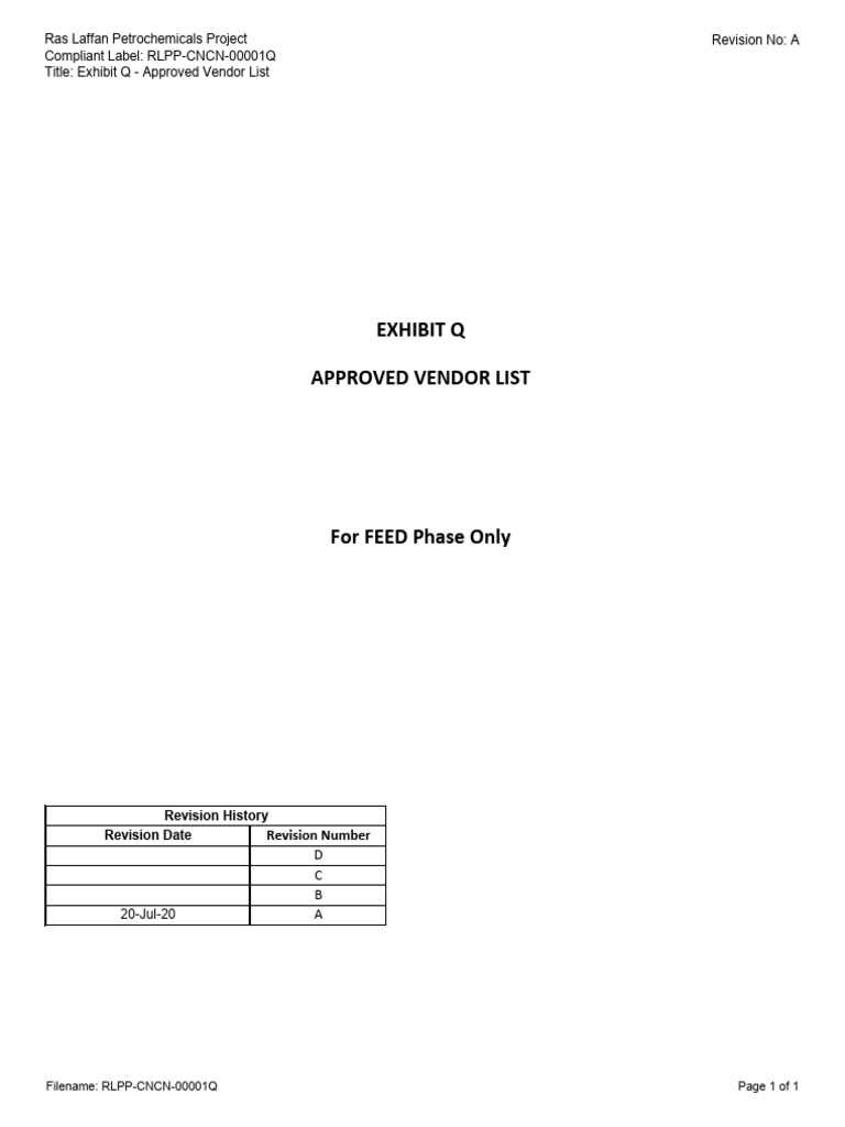 Approved Vendor List for Ras Laffan Project | PDF