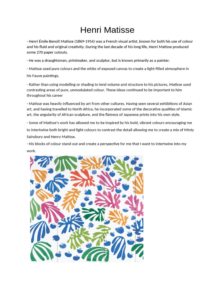 Artist Research - Matisse | PDF