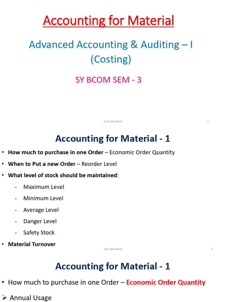 Material Accounting Basics and EOQ Guide | PDF